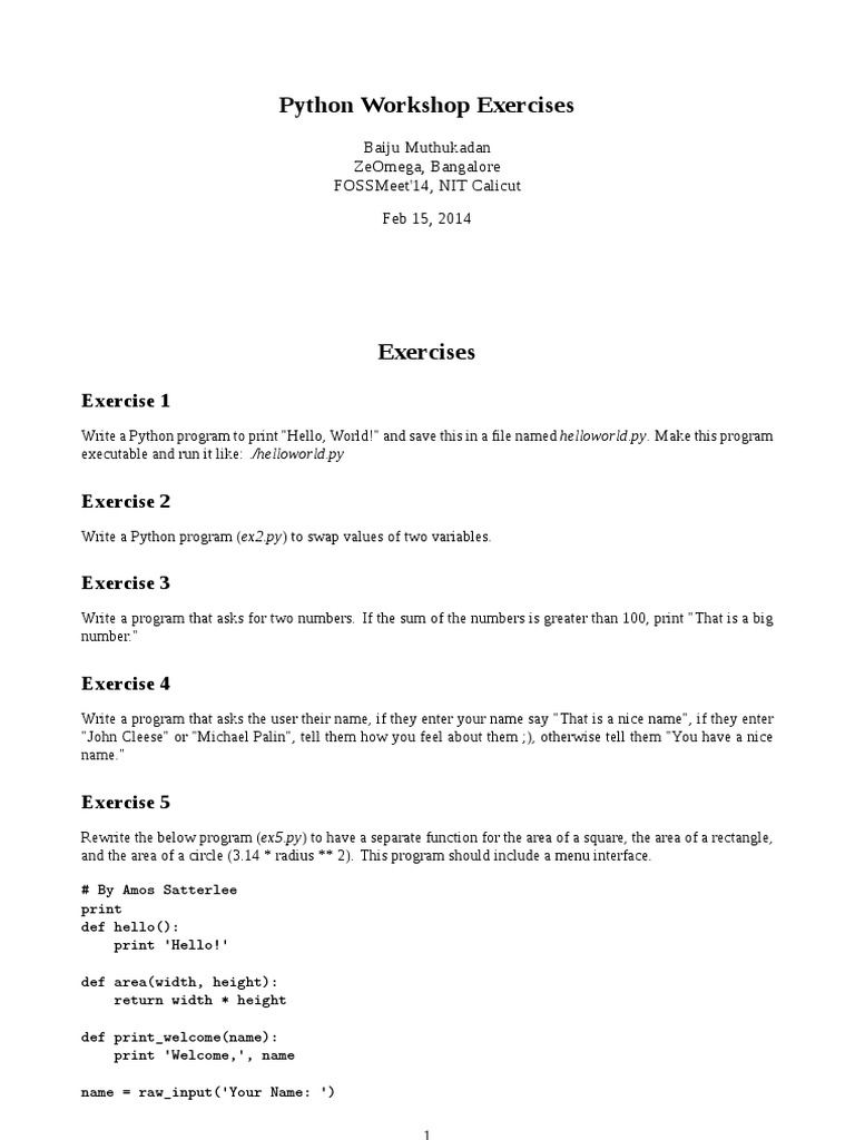Python Workshop Exercises | PDF | Question | Software Testing