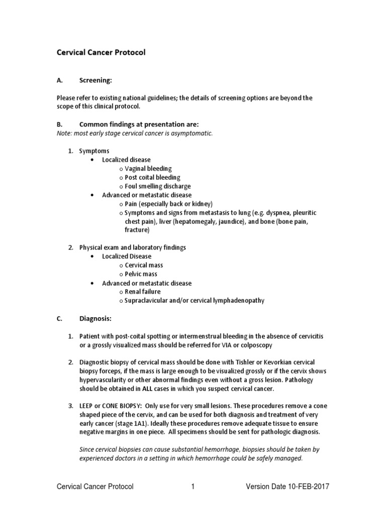 Cervical Cancer Protocol: Screening | PDF | Cervical Cancer | Radiation ...
