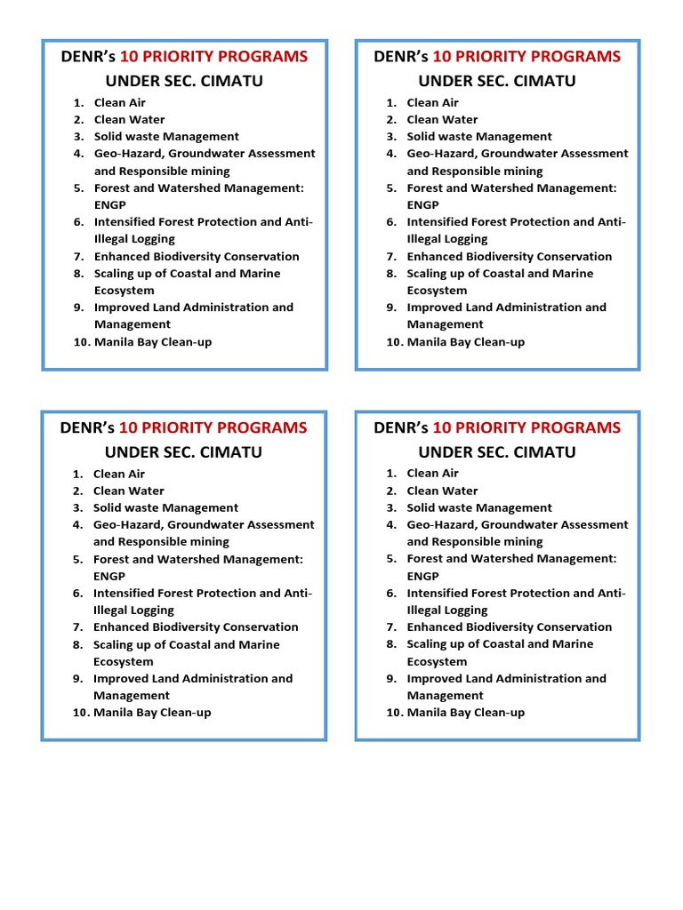 DENRs 10 PRIORITY PROGRAMS UNDER SEC. CI | PDF | Science & Mathematics