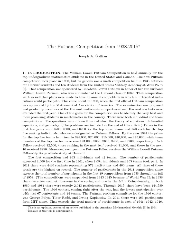 The Putnam Competition From 1938-2015 | PDF | Teaching Mathematics ...