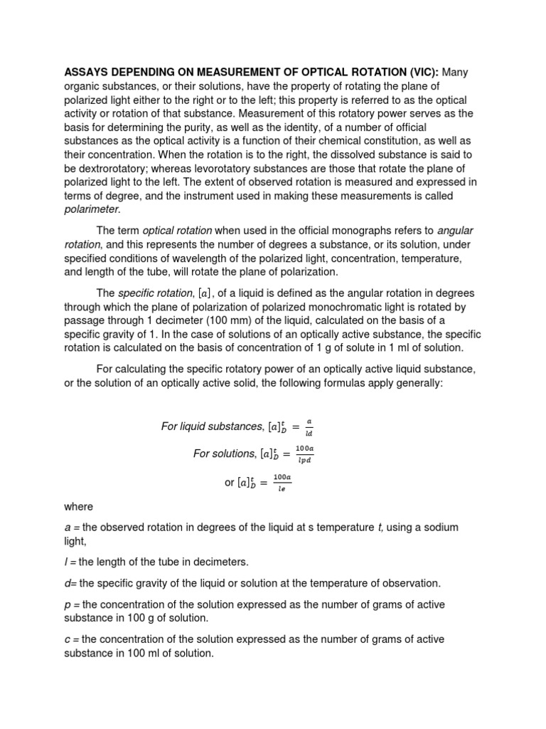 Assays Depending On Measurement of Optical Rotation (Vic) : Many ...