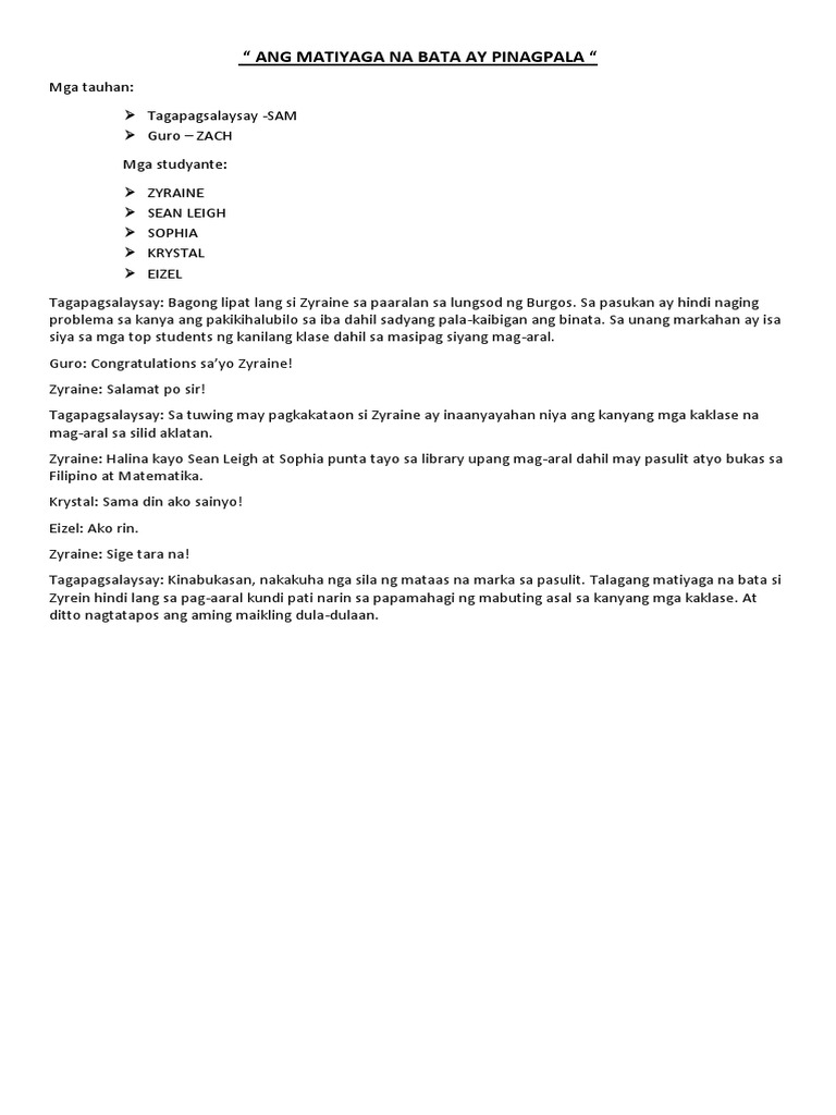 Ang Matapat Na Bata Ay Pinagpala-Dula Dulaan | PDF