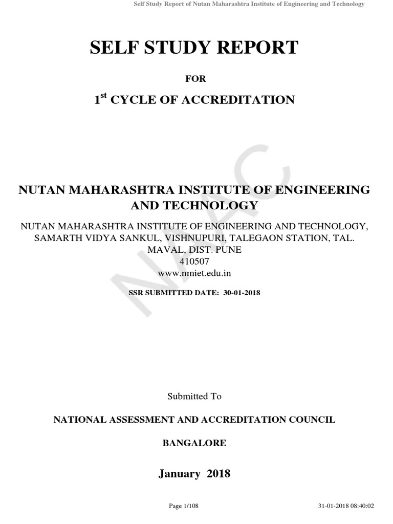 Self Study Report: 1 Cycle of Accreditation | PDF | Curriculum | Educational Assessment
