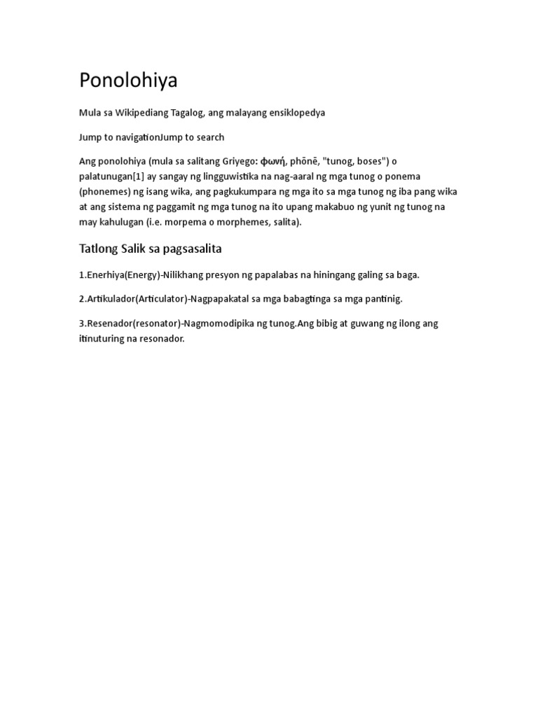 Ponolohiya: Tatlong Salik Sa Pagsasalita | PDF