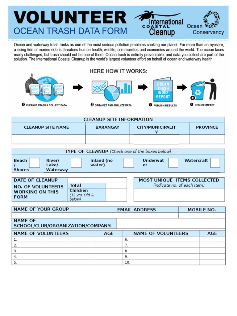 VOLUNTEER Ocean Trash Data Form - 2019 | PDF | Plastic | Beverages
