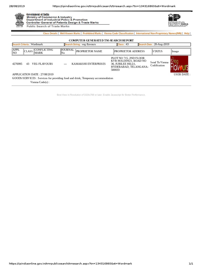 Veg Flovours TM Certificate | PDF