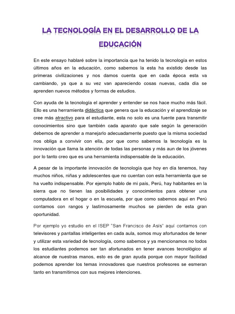 Ensayo Sobre La Tecnología | PDF | Internet | Aprendizaje