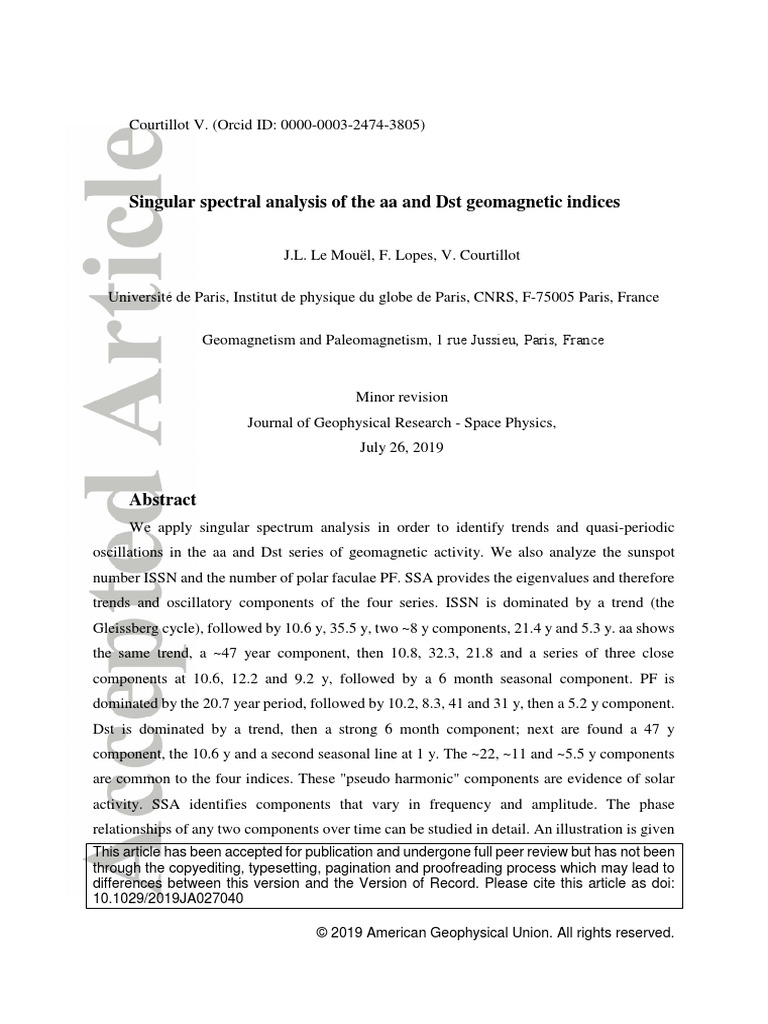 Le Mouël Et Al - JGR Space Physics - 2019 | PDF | Sun | Earth's ...
