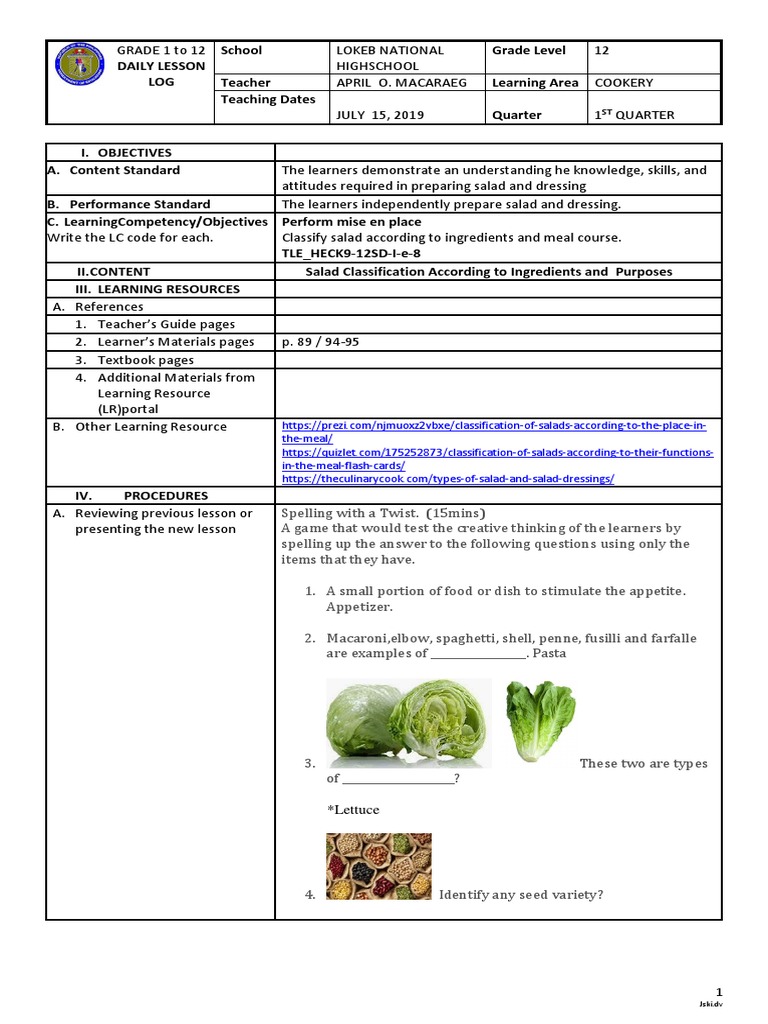 Q1 2019 Lesson Plan Salad | PDF | Dumpling | Asian Cuisine