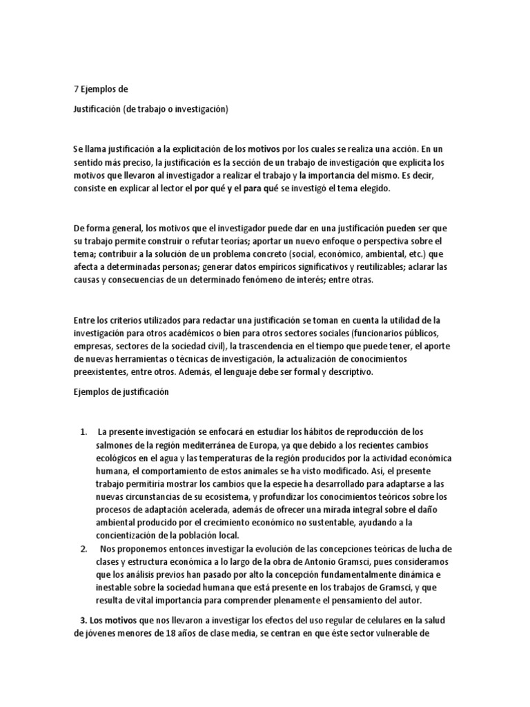 7 Ejemplos de Como Elaborar Una Justificacion | PDF | Teoría de la ...