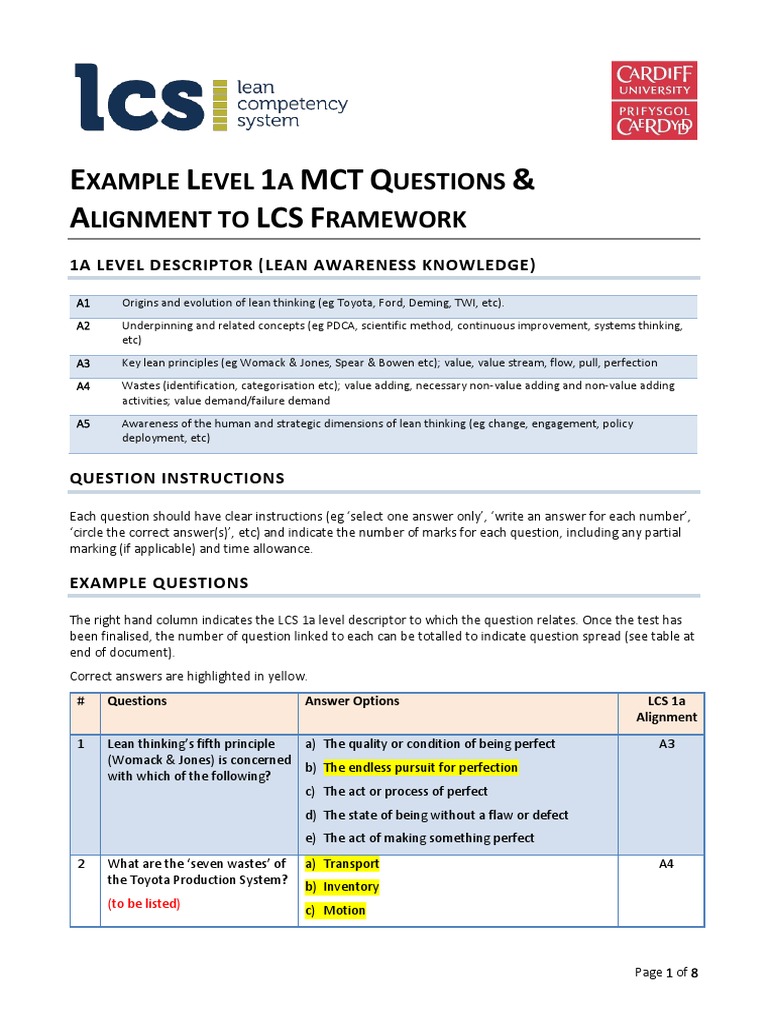 E L 1 MCT Q & A LCS F: Xample Evel A Uestions Lignment To Ramework ...