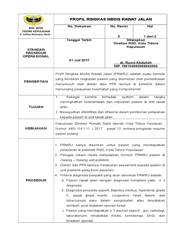 Prosedur Profil Ringkas Medis Rawat Jalan | PDF
