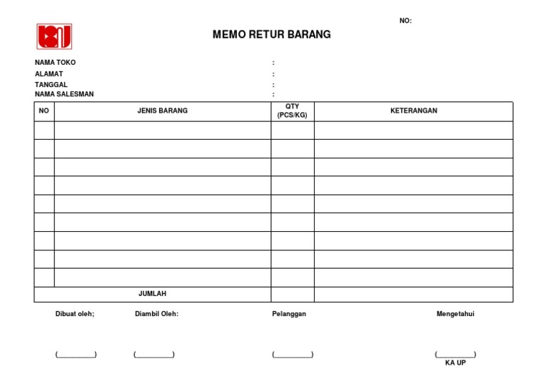 Memo Retur Barang | PDF
