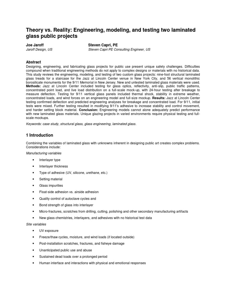 Theory vs. Reality Engineering Modeling and Testing Two Laminated Glass ...