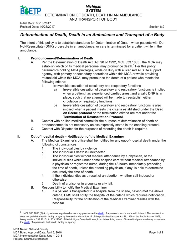8.9 Determination of Death | PDF | Emergency Medical Services | Death
