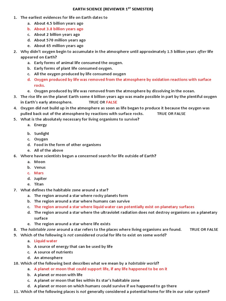 Earth Science Summative e | PDF | Planetary Habitability ...