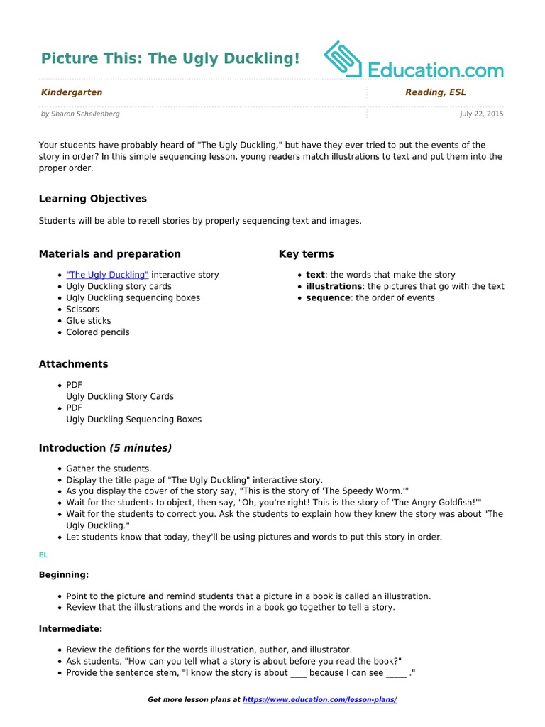 Picture This The Ugly Duckling PDF | PDF | Books | Lesson Plan