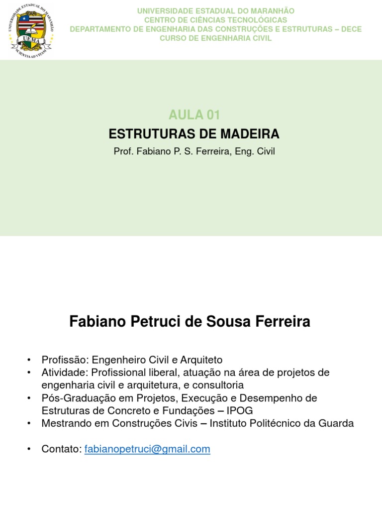 Aula 01 Estruturas de Madeira | PDF | Madeira | Engenharia Civil