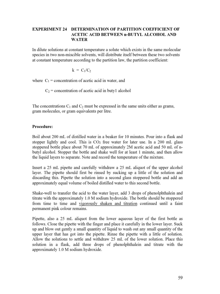 Partition Coefficient of Acetic Acid | PDF | Titration | Chemistry