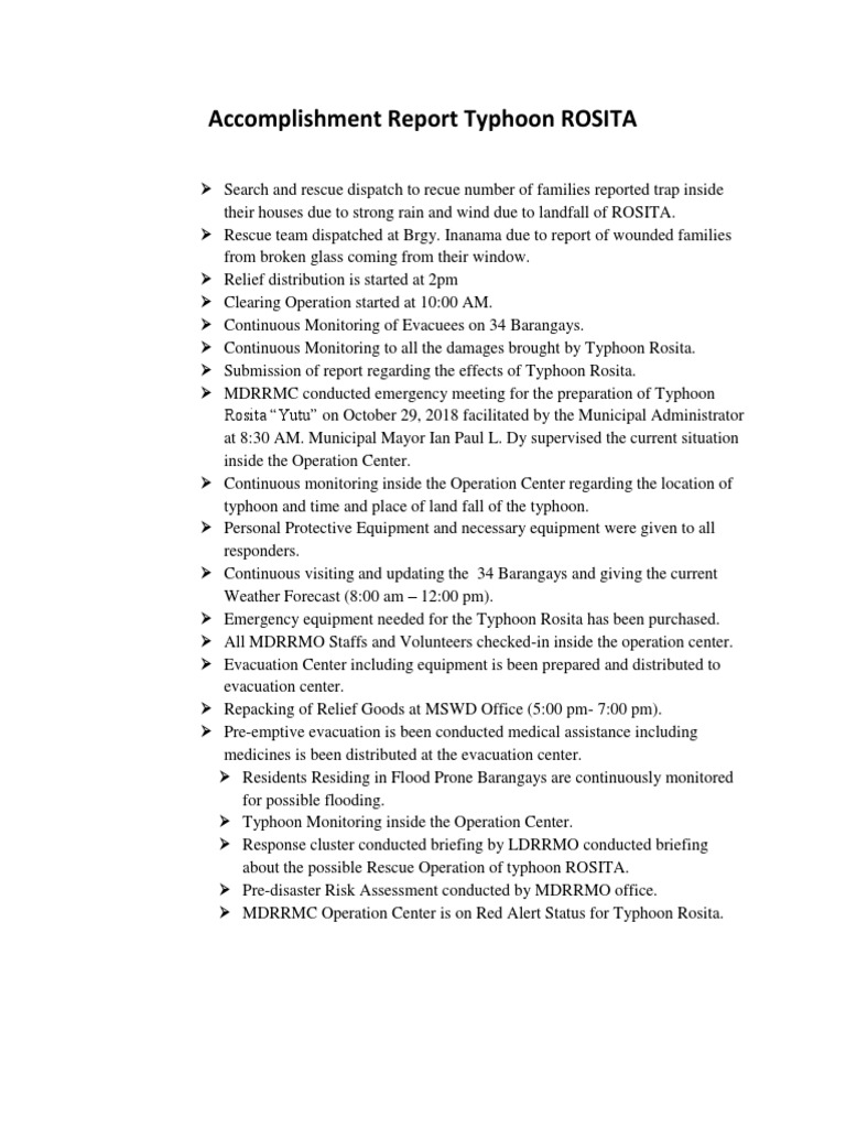 Typhoon Rosita Incident Report | PDF