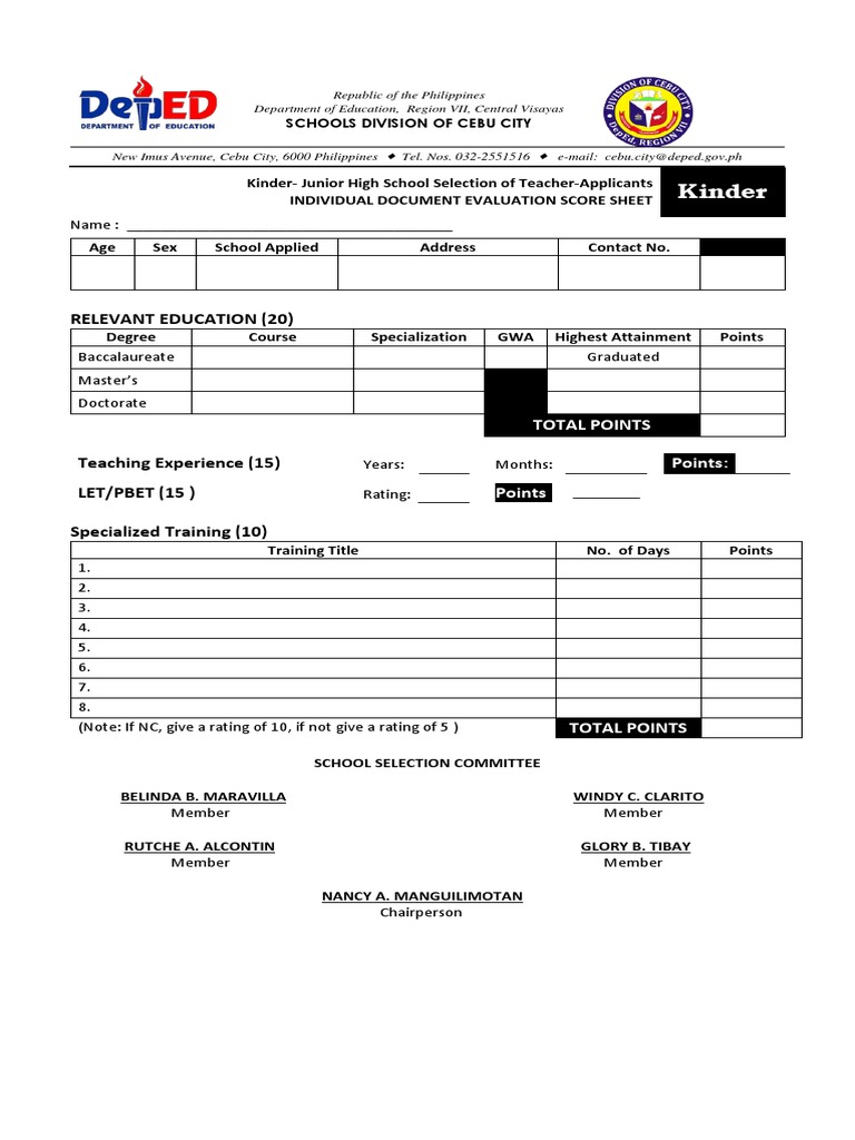 Eval Sheet Individual | PDF | Bachelor's Degree | Doctorate