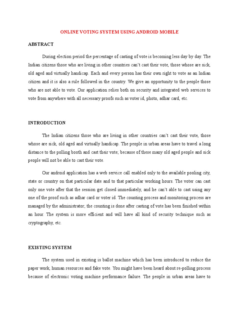 Online Voting System Full Document Pdf Relational Database Java Programming Language