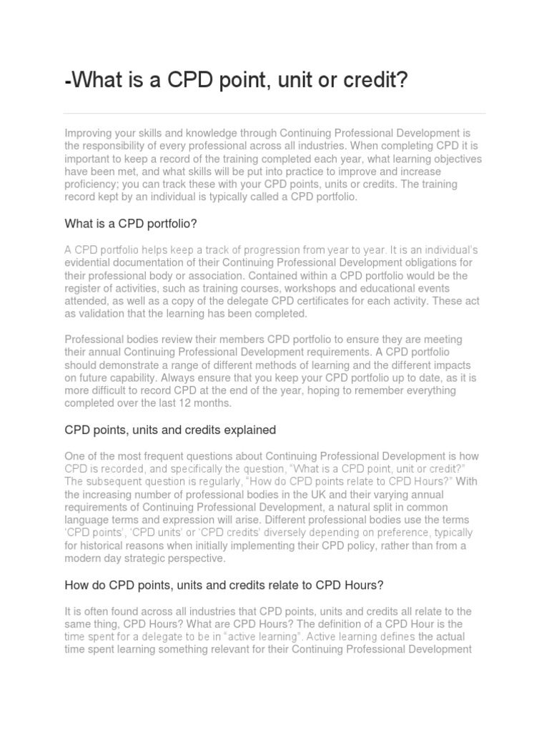 What Is A CPD Point, Unit or Credit? | Download Free PDF | Professional ...