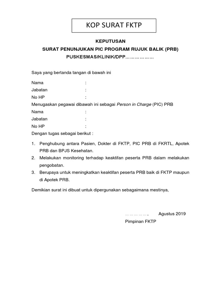 Surat Penunjukan Sebagai Pic PRB | PDF