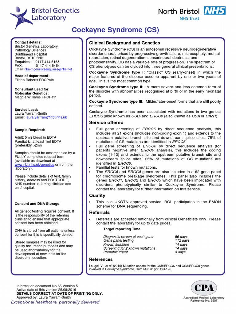 Cockayne Syndrome (CS) | PDF | Gene | Biology