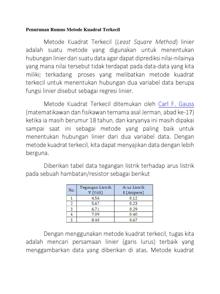 Penurunan Rumus Metode Kuadrat Terkecil | PDF