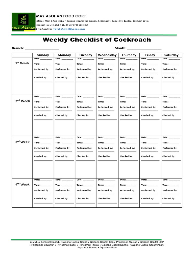 Weekly Checklist of Cockroach 1 | PDF | Sports