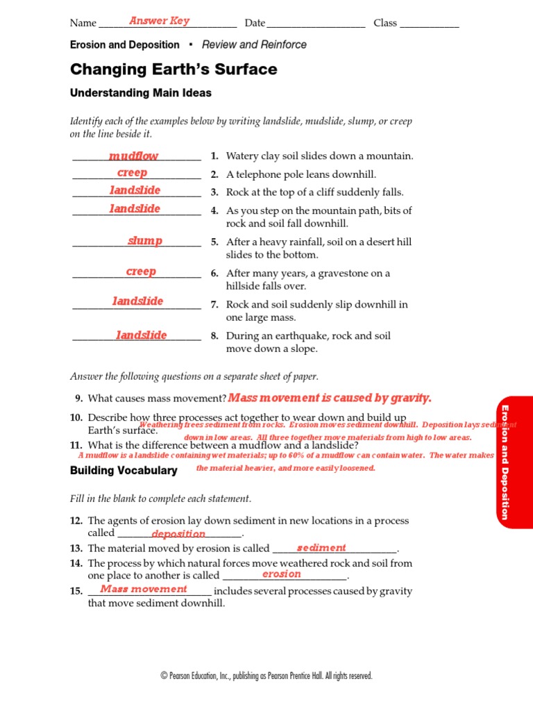 Changing Earth's Surface Worksheet Key | PDF | Erosion | Landslide
