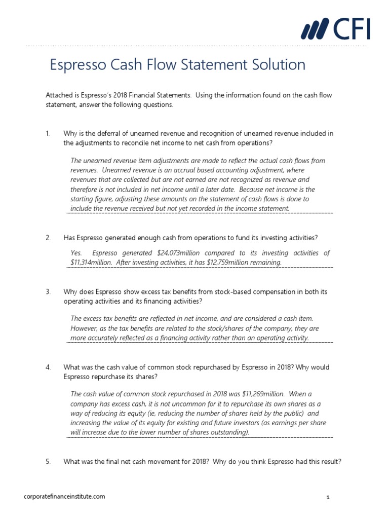 Espresso Cash Flow Statement Solution | PDF | Cash Flow Statement | Revenue
