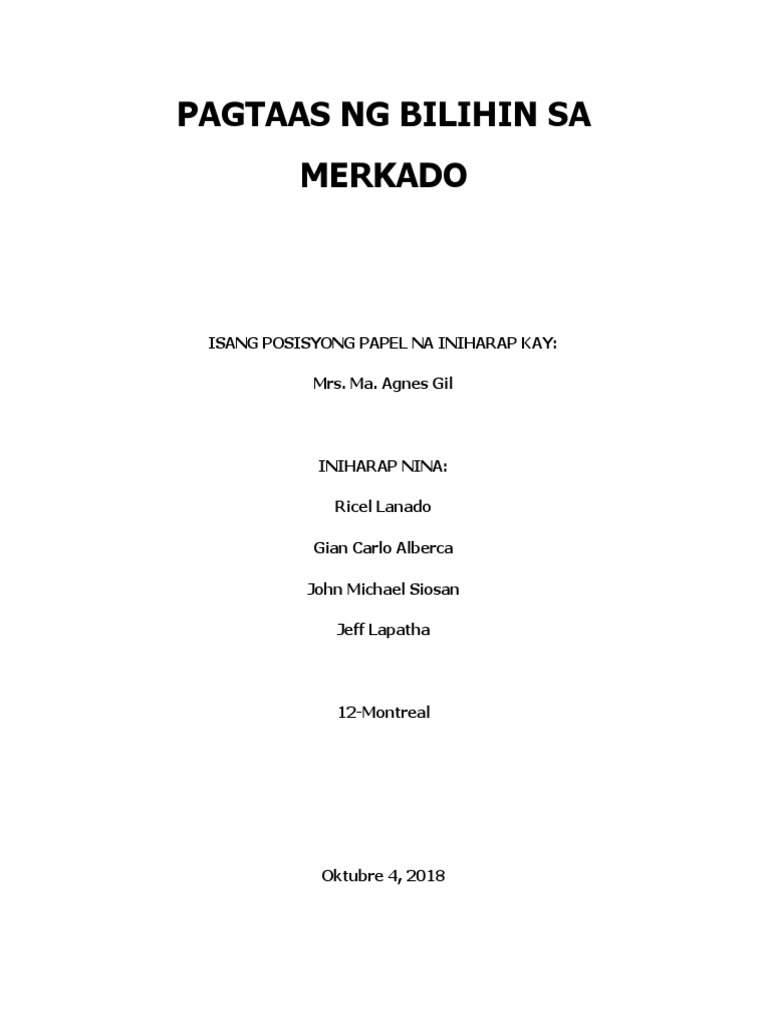Pagtaas NG Bilihin Sa Merkado | PDF