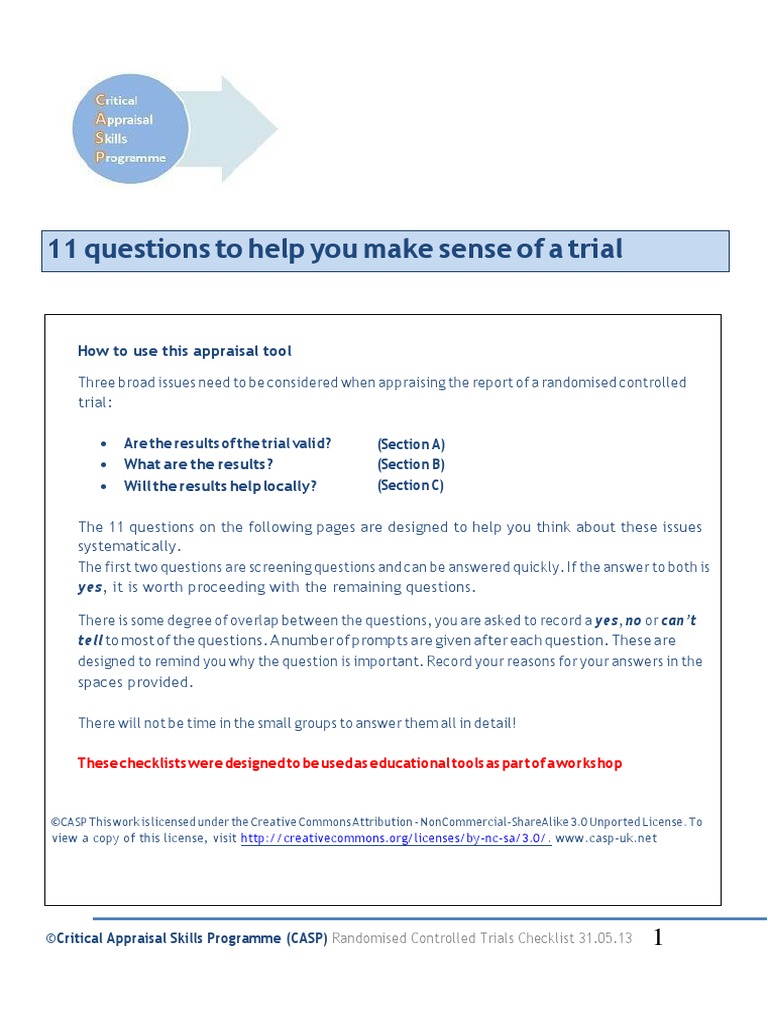 11 Questions To Help You Make Sense of A Trial: How To Use This Appraisal Tool | PDF ...
