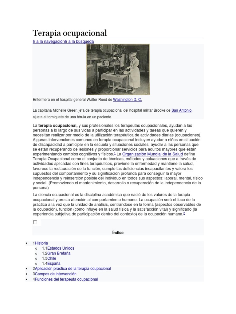 Terapia Ocupacional: Historia y Aplicaciones | PDF | Terapia ...