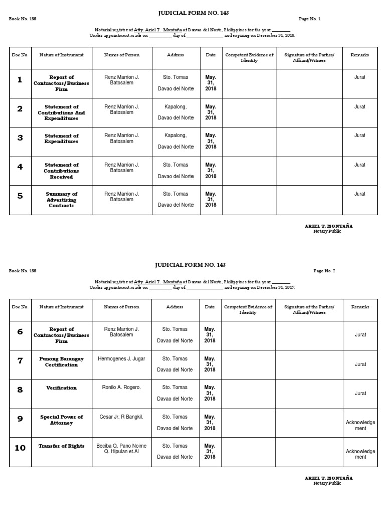 Book 188 | PDF | Affidavit | Notary Public