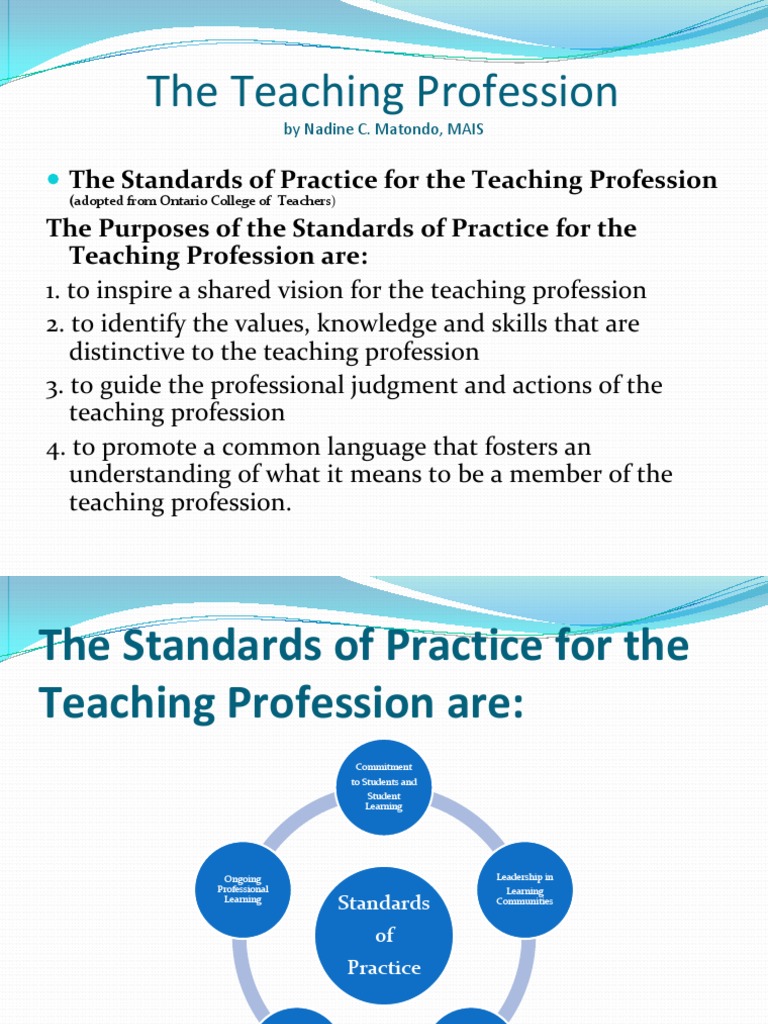 Understanding the Teaching Profession: An Analysis of the Standards and ...