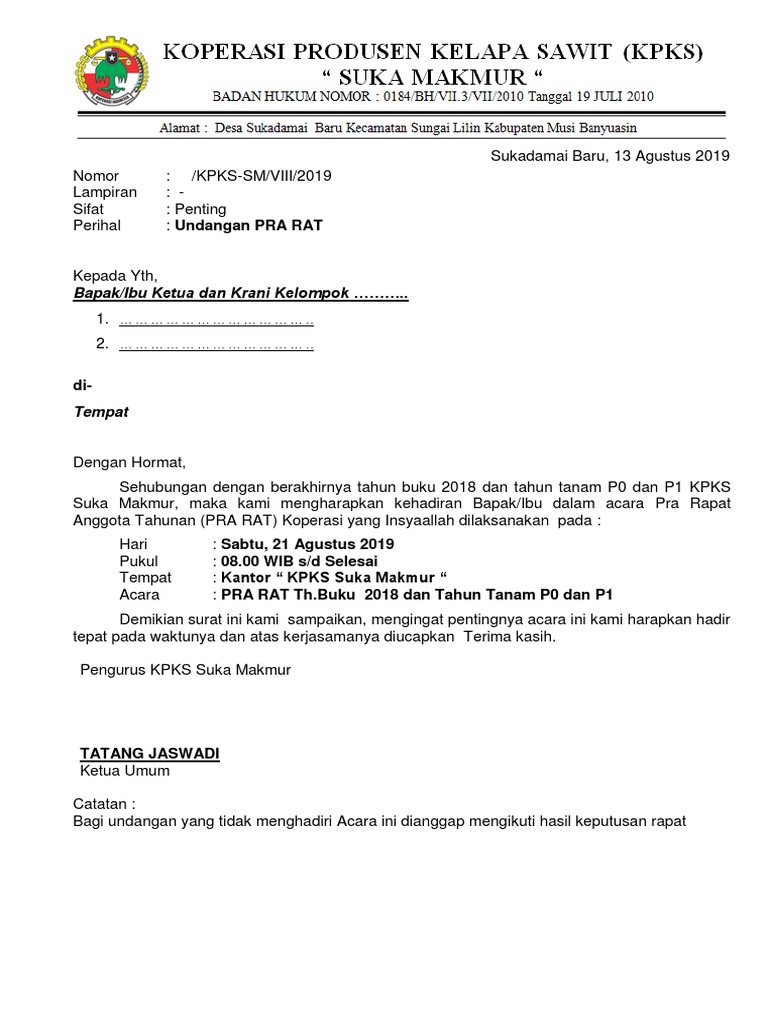 Surat Undangan Pra Rat | PDF