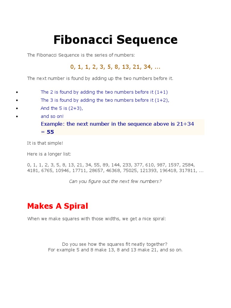 Fibonacci Sequence | PDF | Arithmetic | Mathematical Notation
