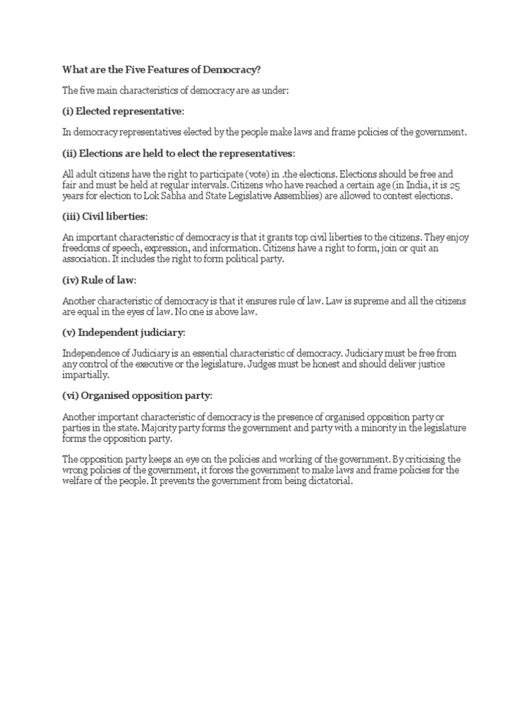 What Are The Five Features of Democracy | PDF