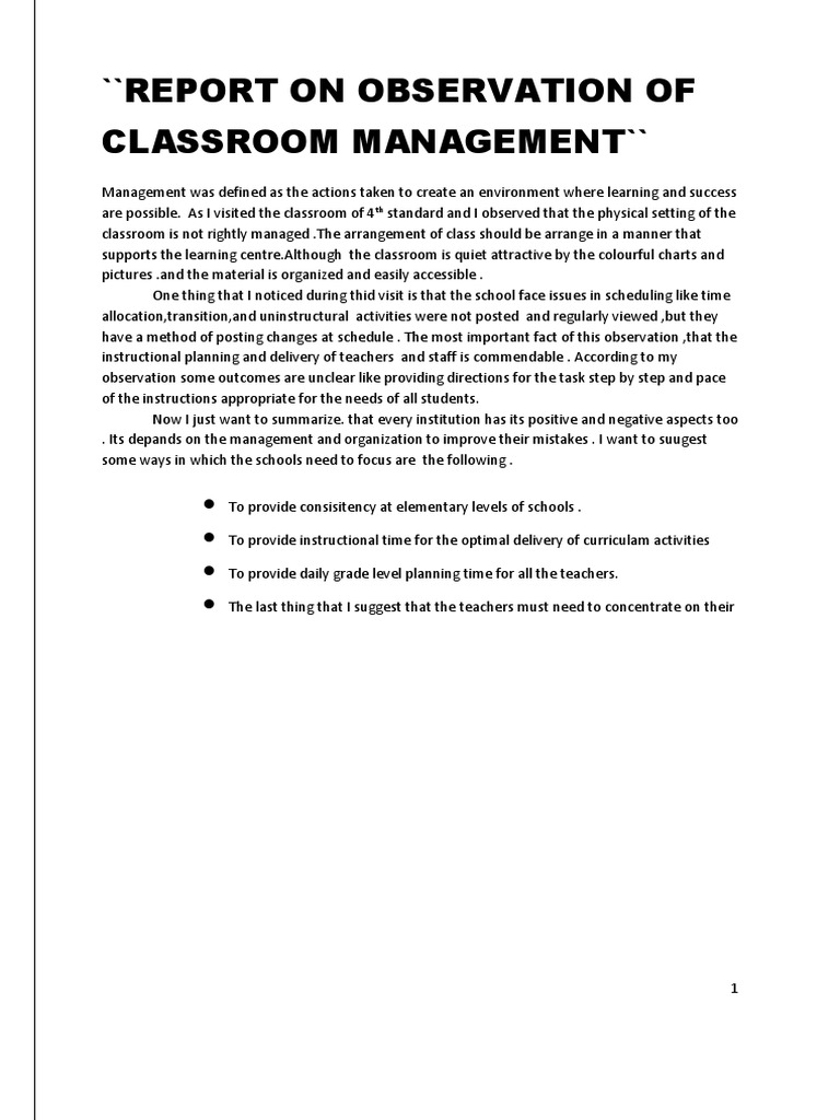 Classroom Management Observation Report | PDF