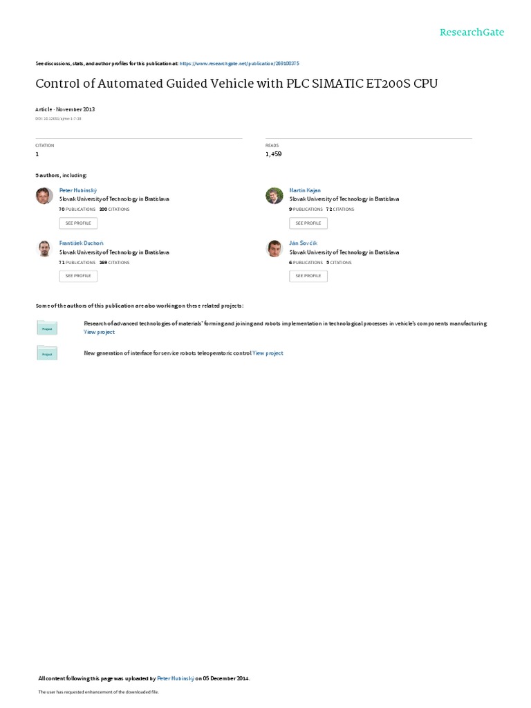 Control of Automated Guided Vehicle With PLC SIMATIC ET200S CPU | PDF ...