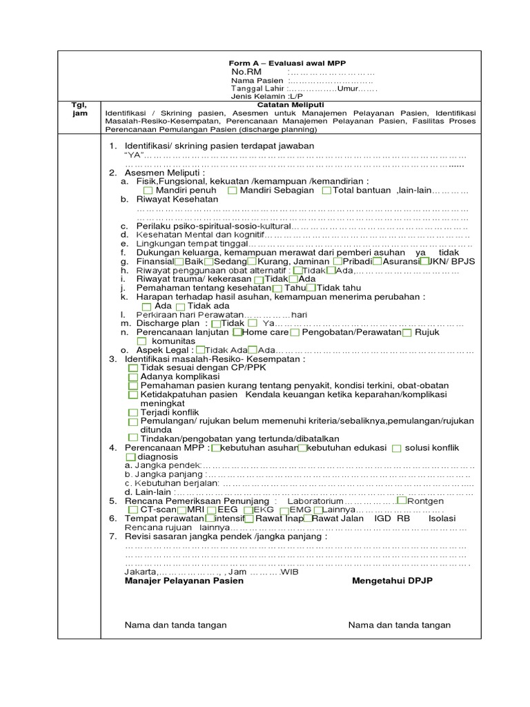 Formulir A Evaluasi Awal MPP | PDF