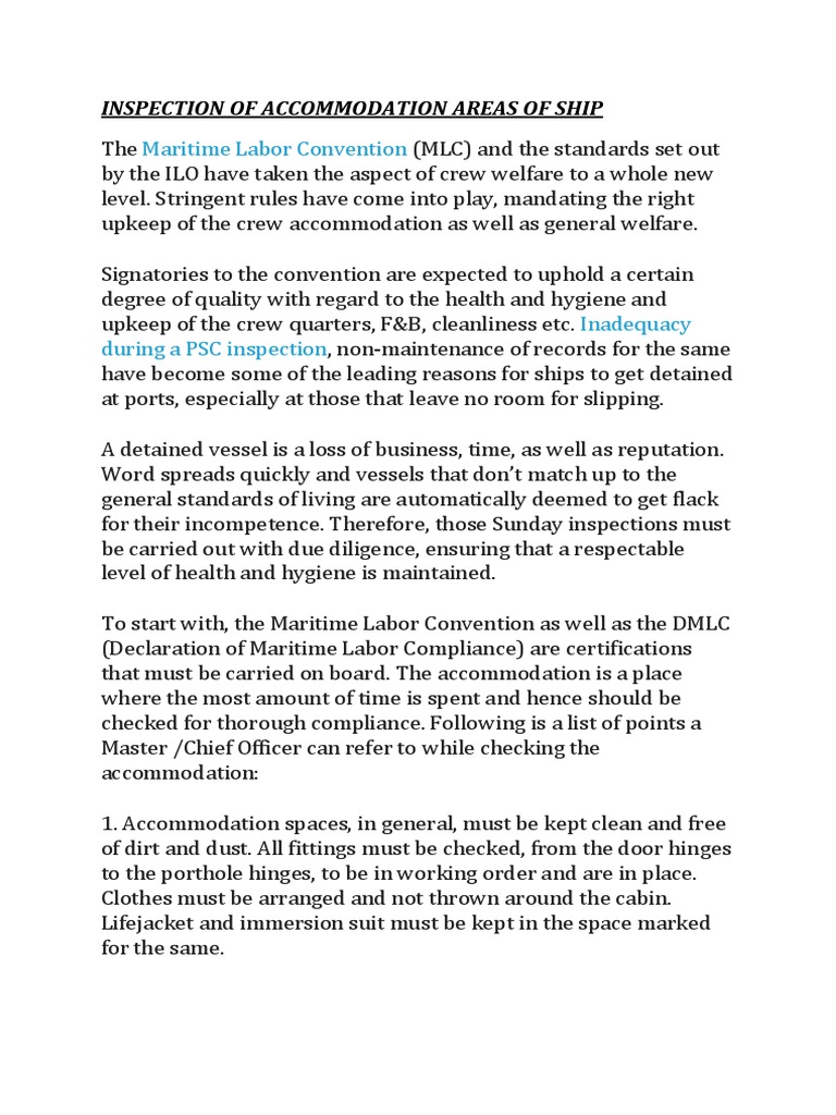 Ship Crew Accommodation Inspection Guide | PDF | Laundry | Hospital