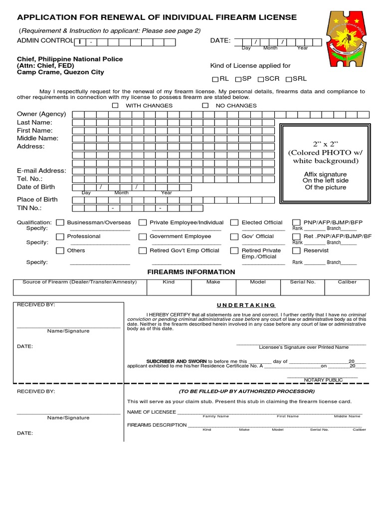 Form - Application For Renewal of Individual Firearms Lisc | PDF ...
