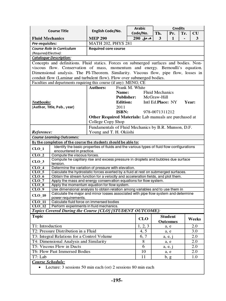 Th. Pr. Tr. CU Fluid Mechanics MEP 290 290 ﻖﻣ ـﻫ 3 1 - 3 | Download ...