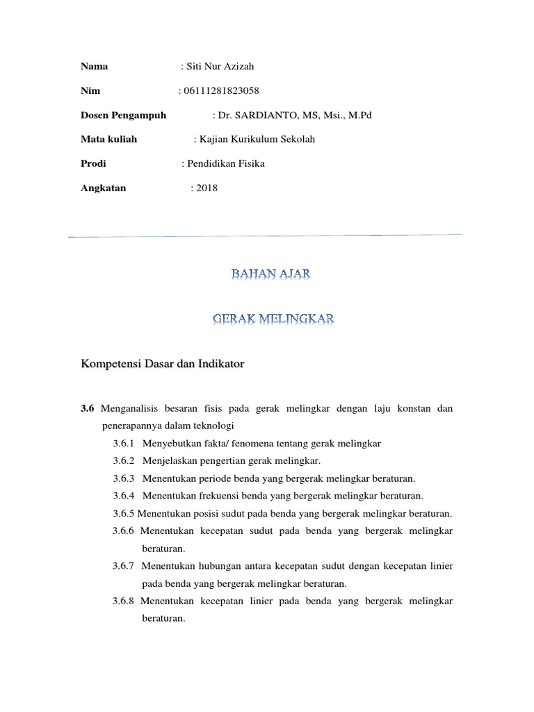 Bahan Ajar Gerak Melingkar | PDF Bahan Ajar Gerak Melingkar | PDF