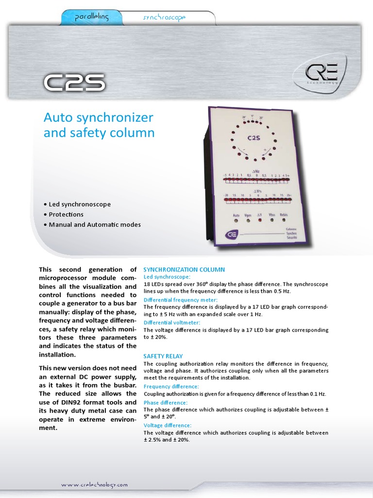 C2S C2S: Auto Synchronizer and Safety Column | PDF | Relay | Voltage