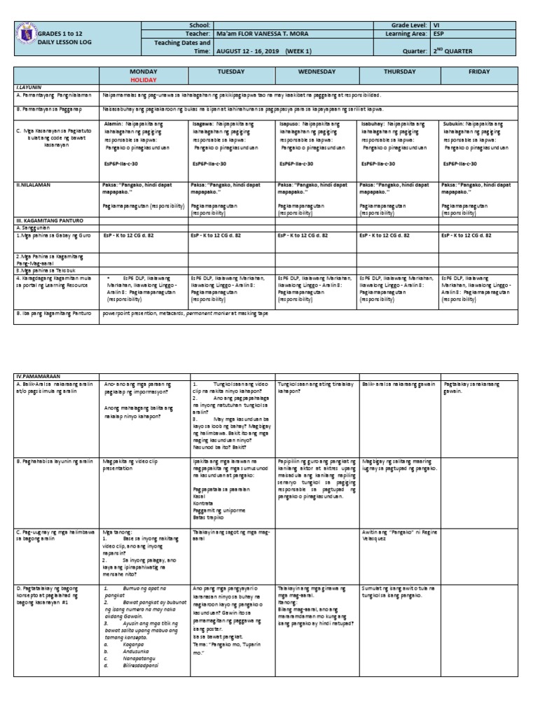Esp 6 - Q2 - W1 DLL | PDF